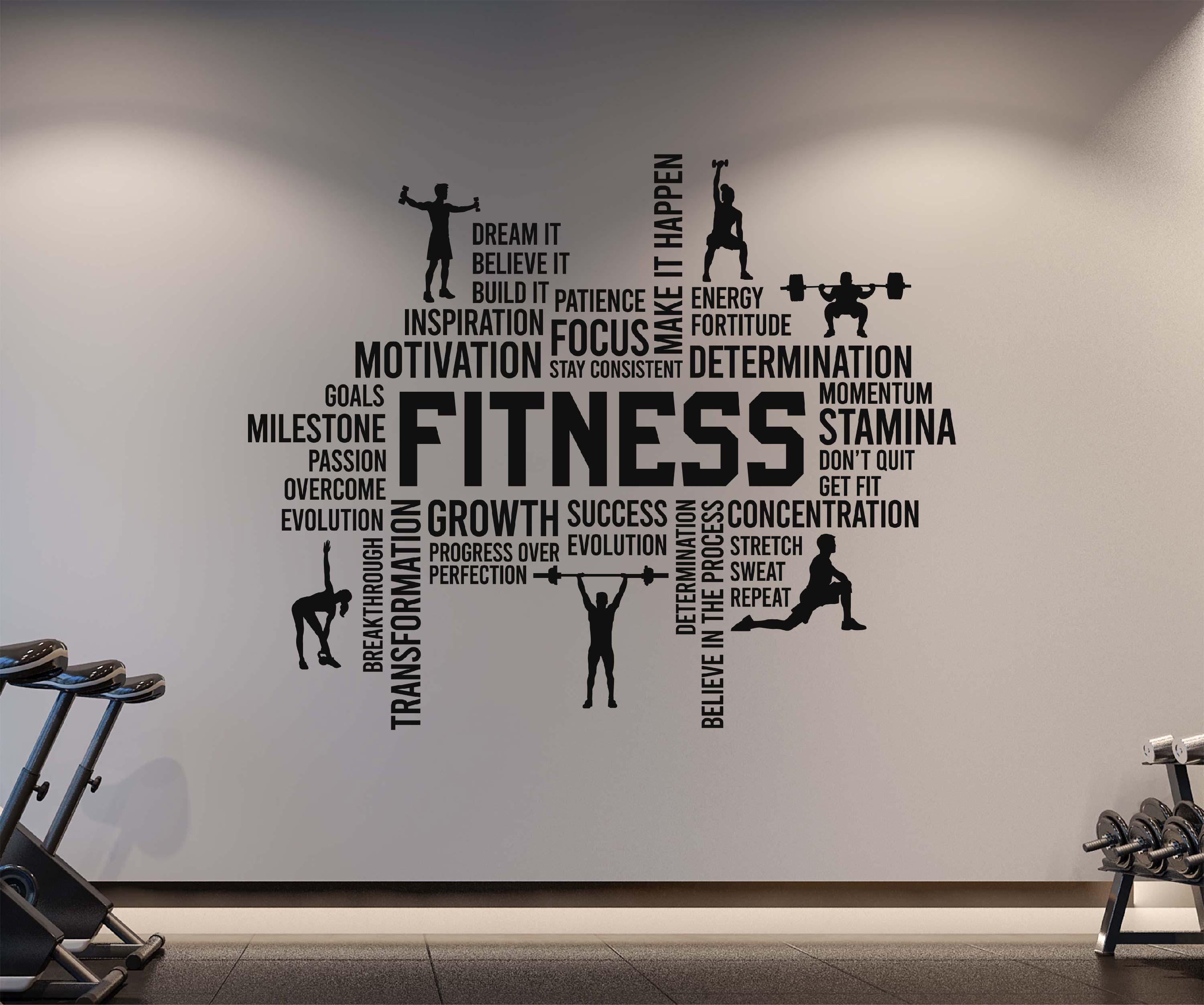 Fitness Vinyl Sticker Gym Wall Decal Inspirational Words Gym Decal ...