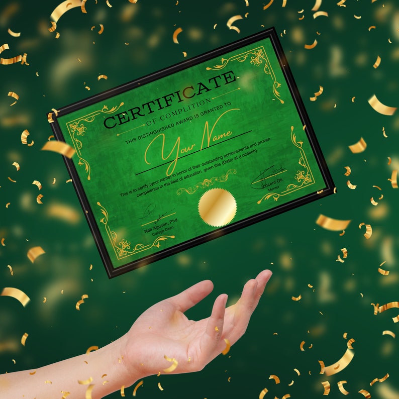 Customizable Diploma Green Gold Digital Certificate Professional Award ...
