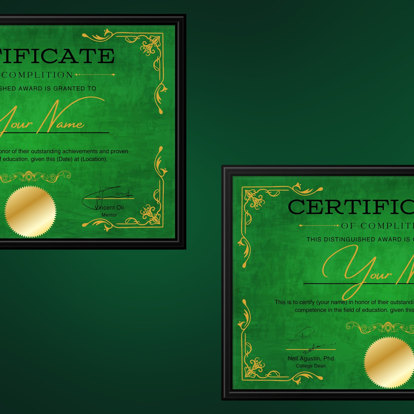 Customizable Diploma Green Gold Digital Certificate Professional Award ...