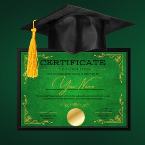 Customizable Diploma Green Gold Digital Certificate Professional Award ...