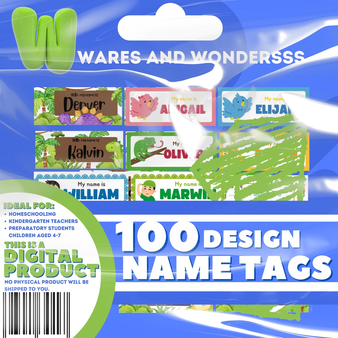 100 Classroom Name Tags Template Cute Childrens Kids Editable Printable ...