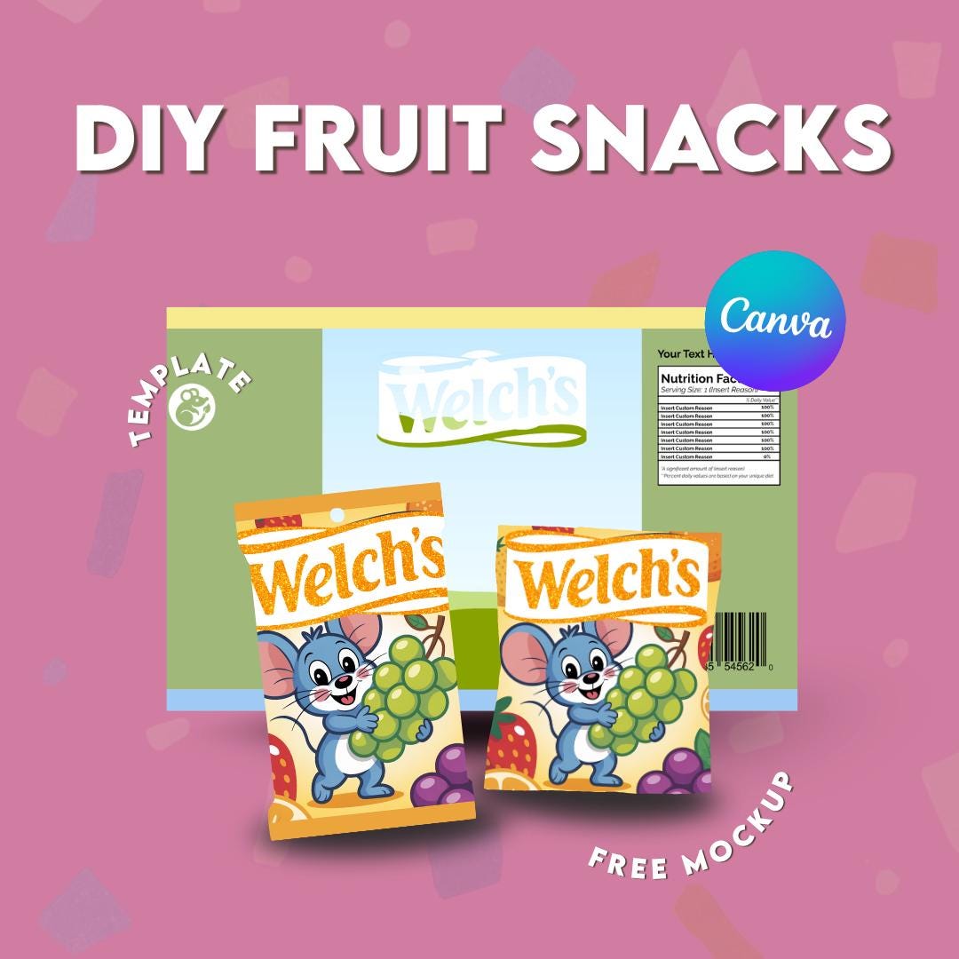 Fruit Snack Wrapper Template | Editable Party Favor Canva Design | Kids ...