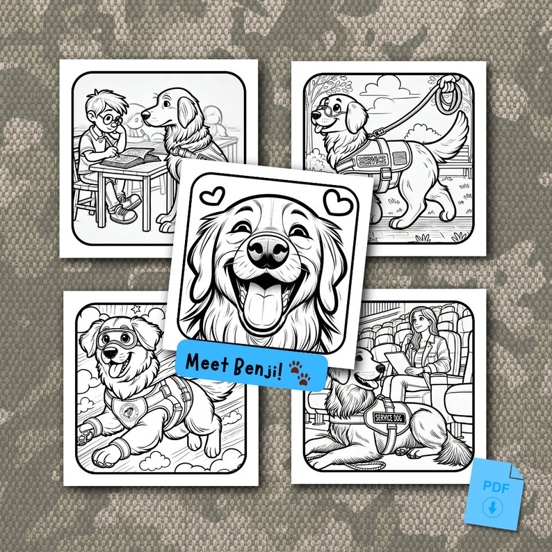 Service Dog Coloring Pages | Benji the Service Dog | Digital Download ...