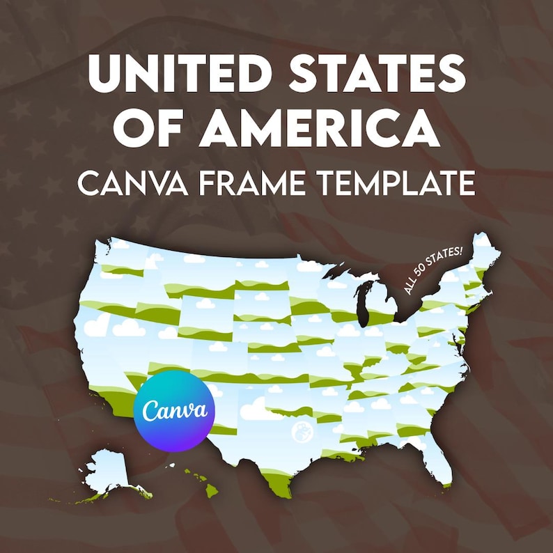 USA Map Canva Photo Frame Template | Custom Drag & Drop Frame for Each ...