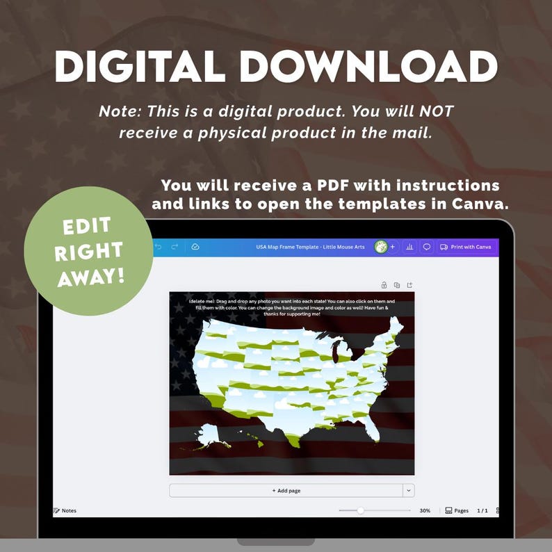 USA Map Canva Photo Frame Template | Custom Drag & Drop Frame for Each ...