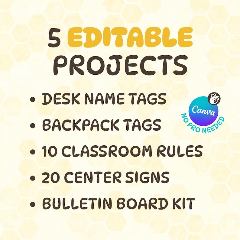 Busy Bees Classroom Decor | Editable Canva Templates | Cute Name Tags ...