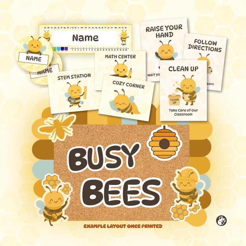 Busy Bees Classroom Setup Pack | Editable Name Tags, Rules, Center ...