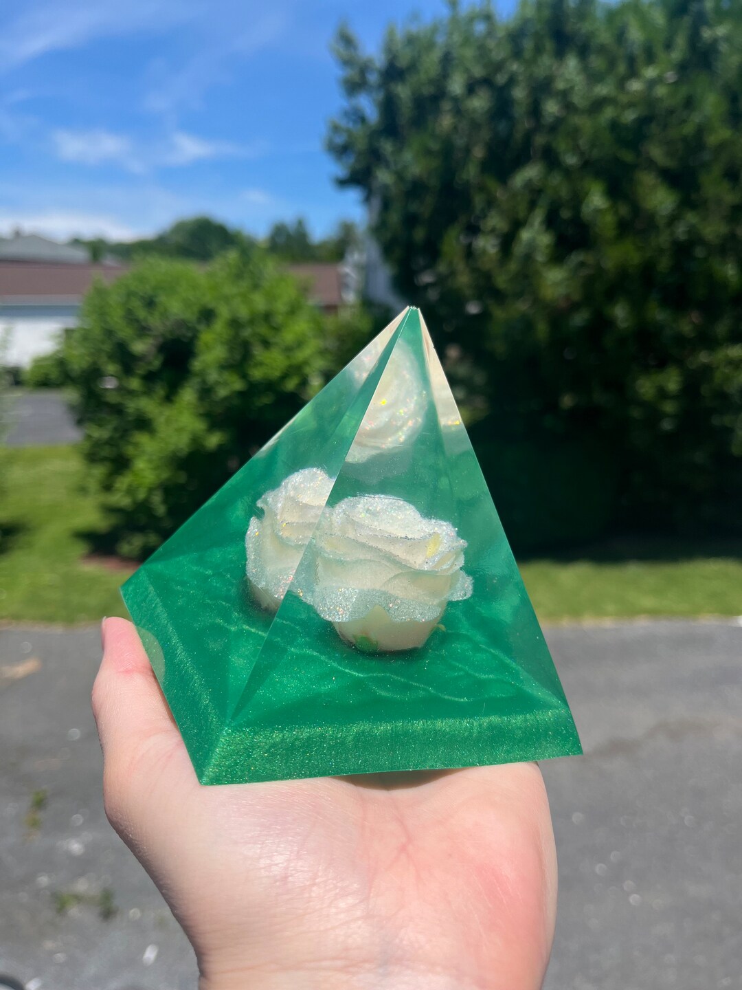 Resin Pyramid, Glitter Rose, Pyramid, Paper Weight, Rose Preserved in ...