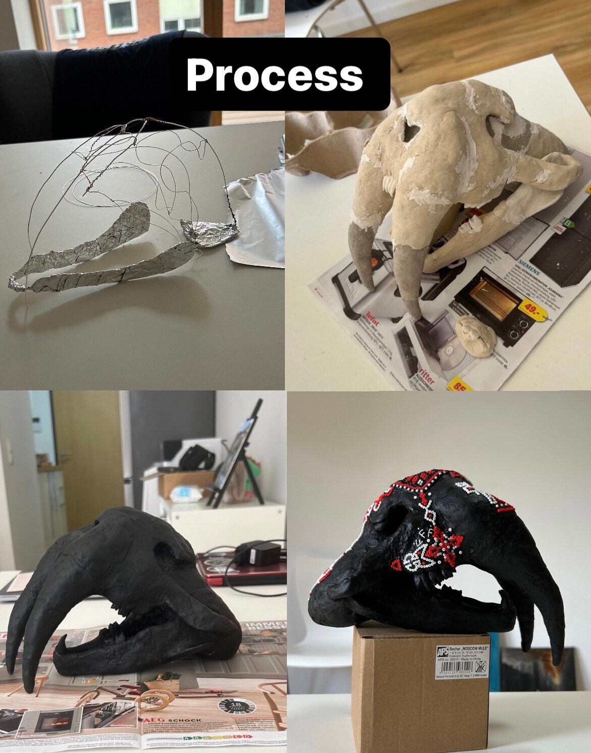 Saber-toothed Tiger Skull Sculpture in Black With Beads Ornament - Etsy