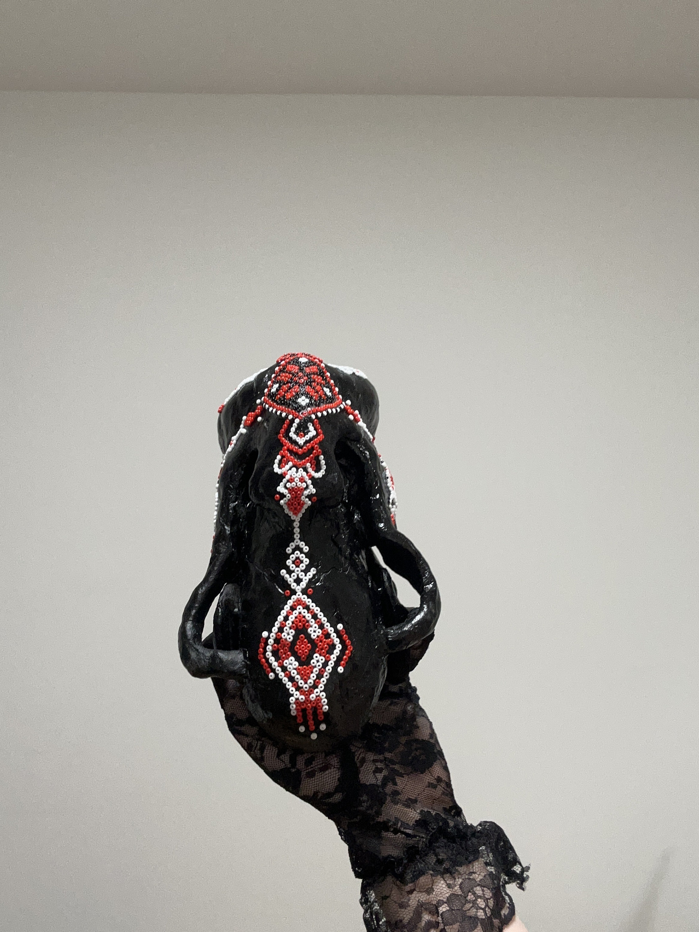 Saber-toothed Tiger Skull Sculpture in Black With Beads Ornament - Etsy