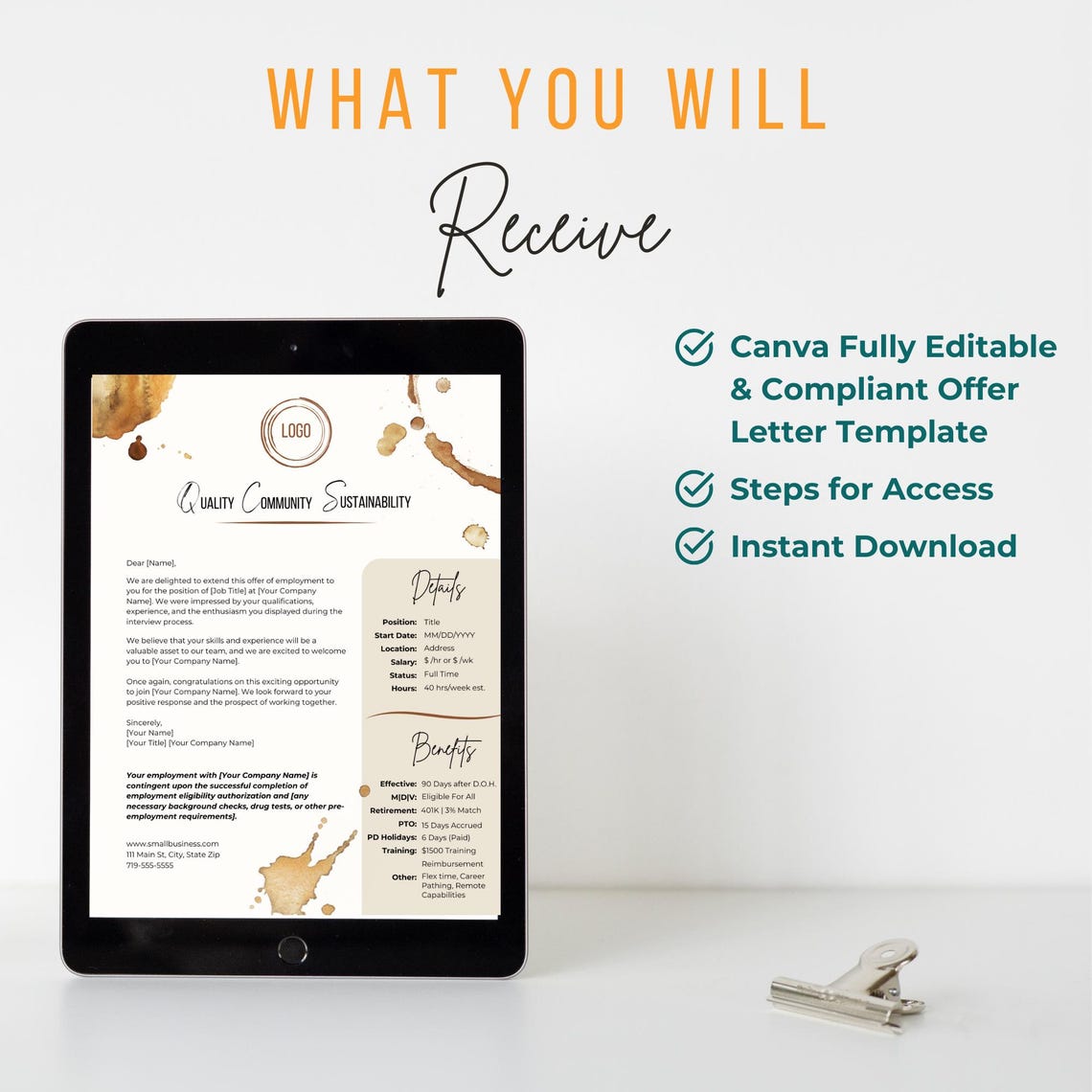 Cafe Offer Letter Template | Compensation, Benefits, Customizable ...