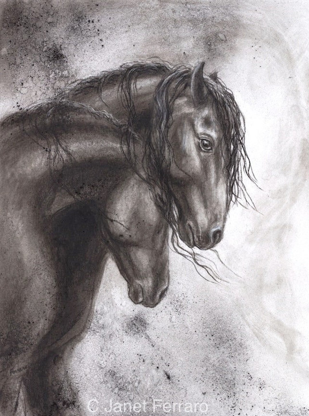 Original Friesian Horse Drawing-'better Together'-black Horse Original ...