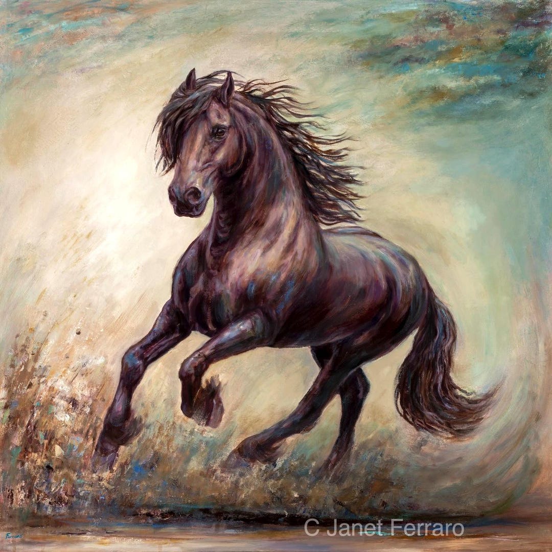 Large Canvas Horse Art-original Horse Painting-friesian Horse Art ...