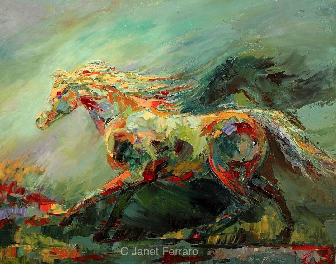 Modern Impressionistic Painting of Horse in Abstract Color-'fluid ...