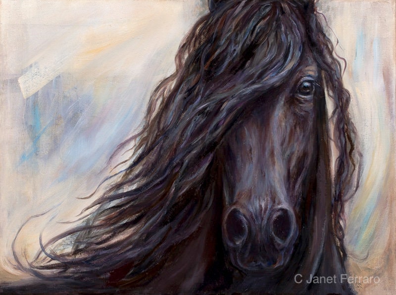 Frison cheval Art-Original peinture à lhuileMane | Etsy