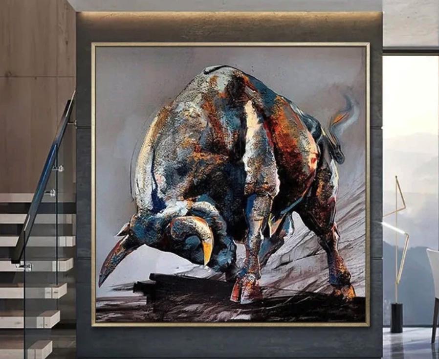 Bull Painting Bull Wall Decor Highland Cow Painting Bull Abstract ...