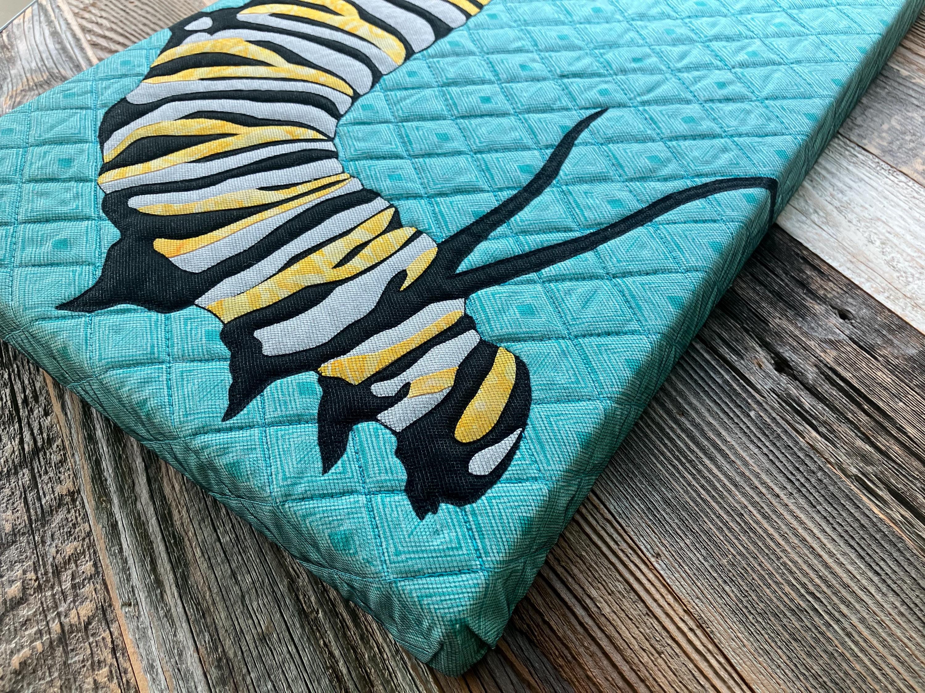 Monarch Butterfly CATERPILLAR Large Wall Art Quilt Canvas Aqua ...