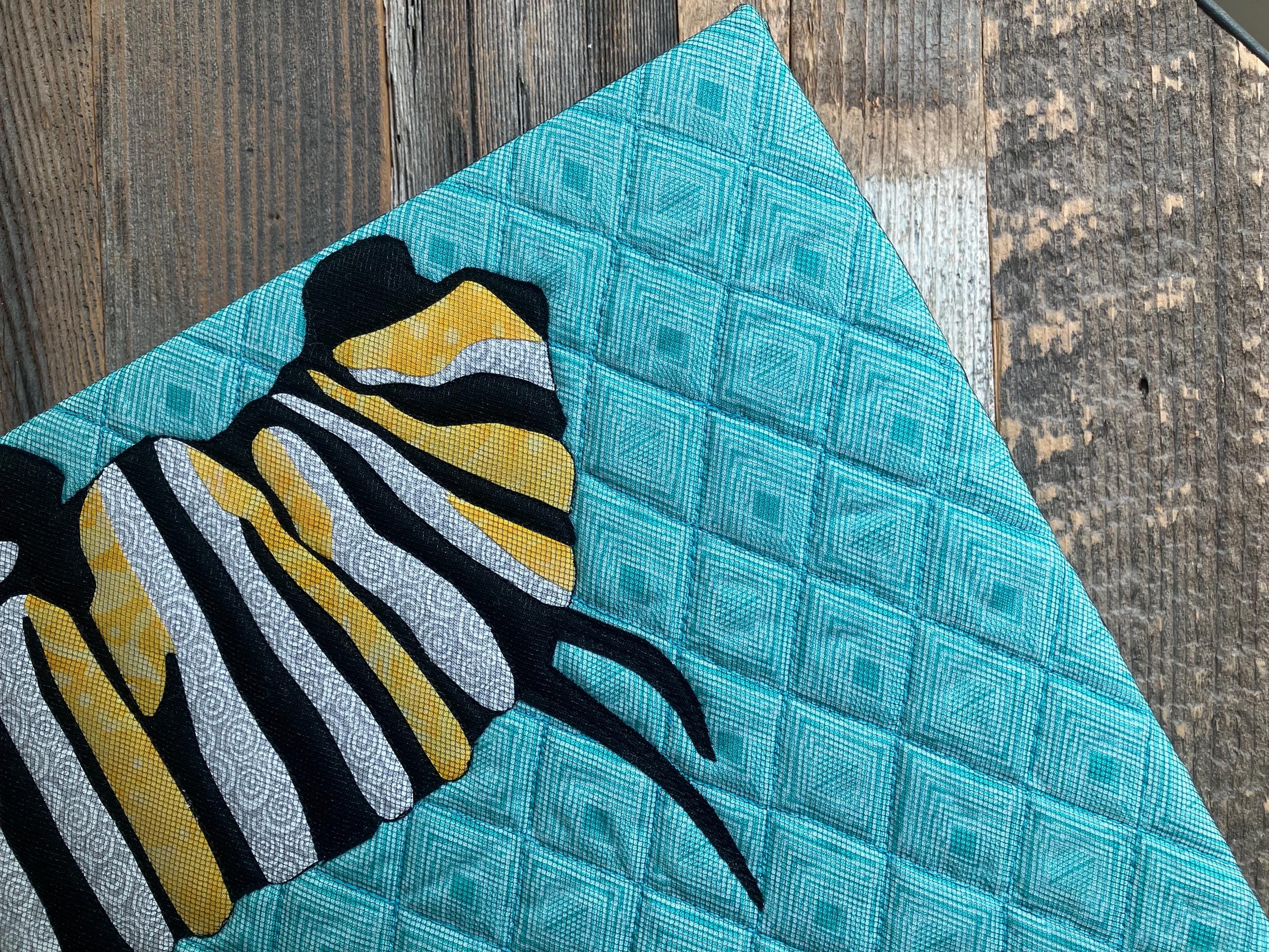 Monarch Butterfly CATERPILLAR Large Wall Art Quilt Canvas Aqua ...
