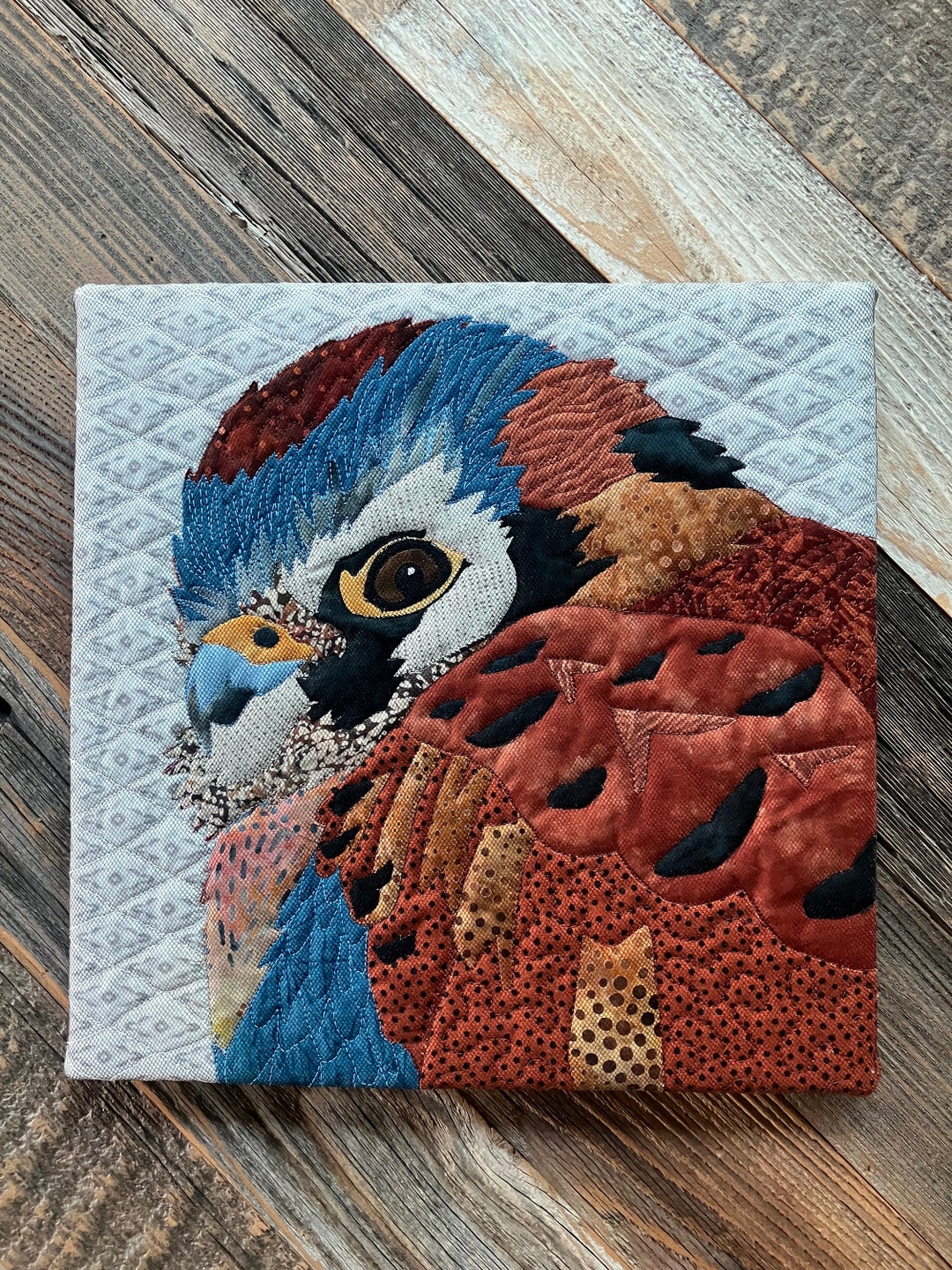 American Kestrel Wall Art Quilt Canvas FALCON Textile Fabric Decor ...