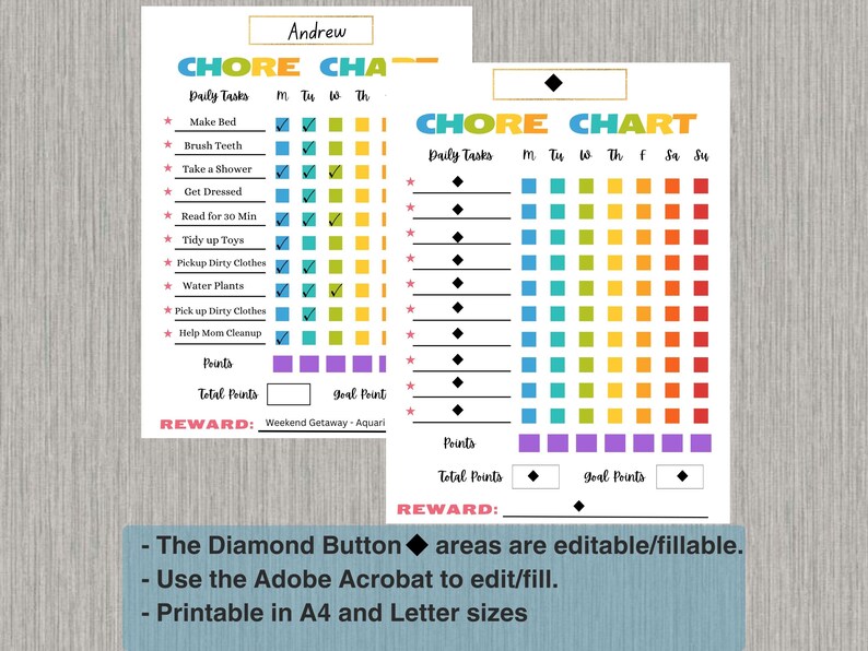 Editable Kids Chore Charts in 4 Color Palettes | Children Daily Planner ...