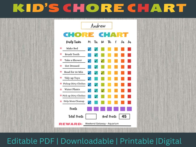 Editable Kids Chore Charts Children Daily Planner Charts for Kids Daily ...