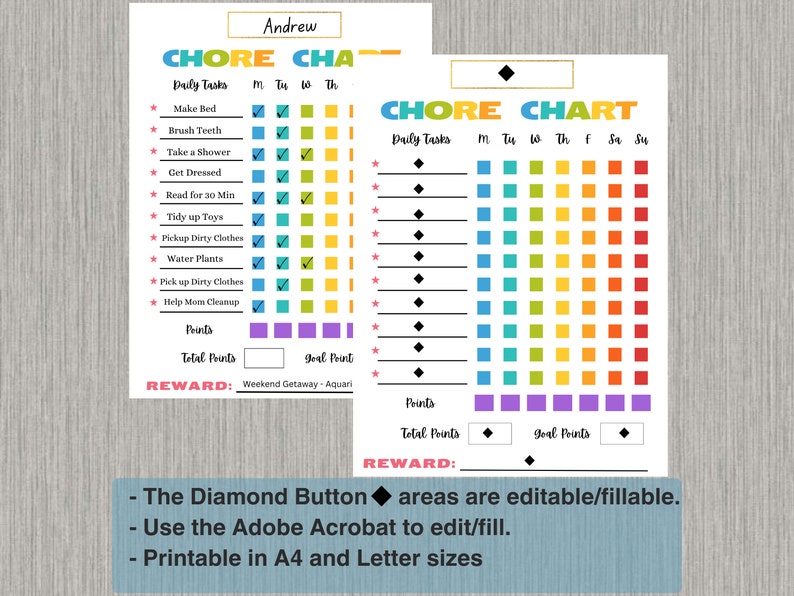 Editable Kids Chore Charts Children Daily Planner Charts for Kids Daily ...