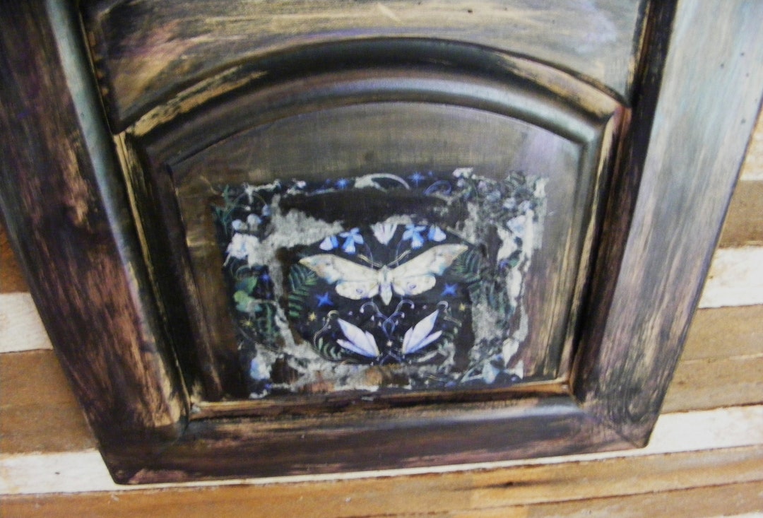Long Black Heavy Sanded, Distressed Pine Mirror With Decoupaged ...