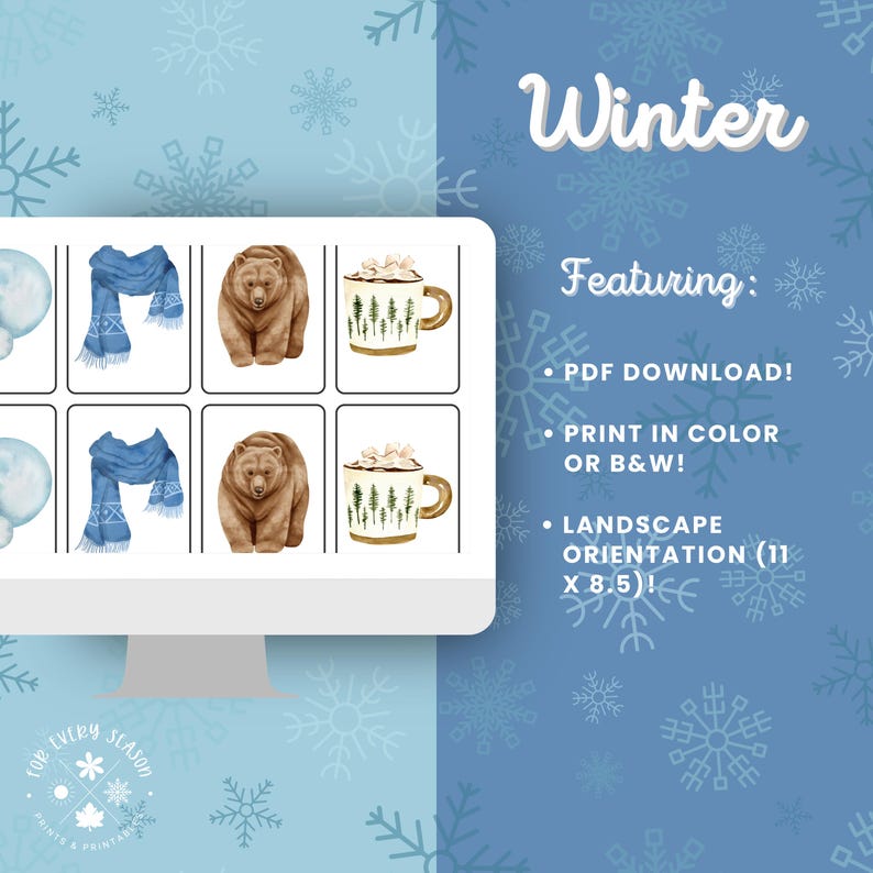Winter Memory Matching Game: Printable Flashcards for Kids (PDF) - Etsy