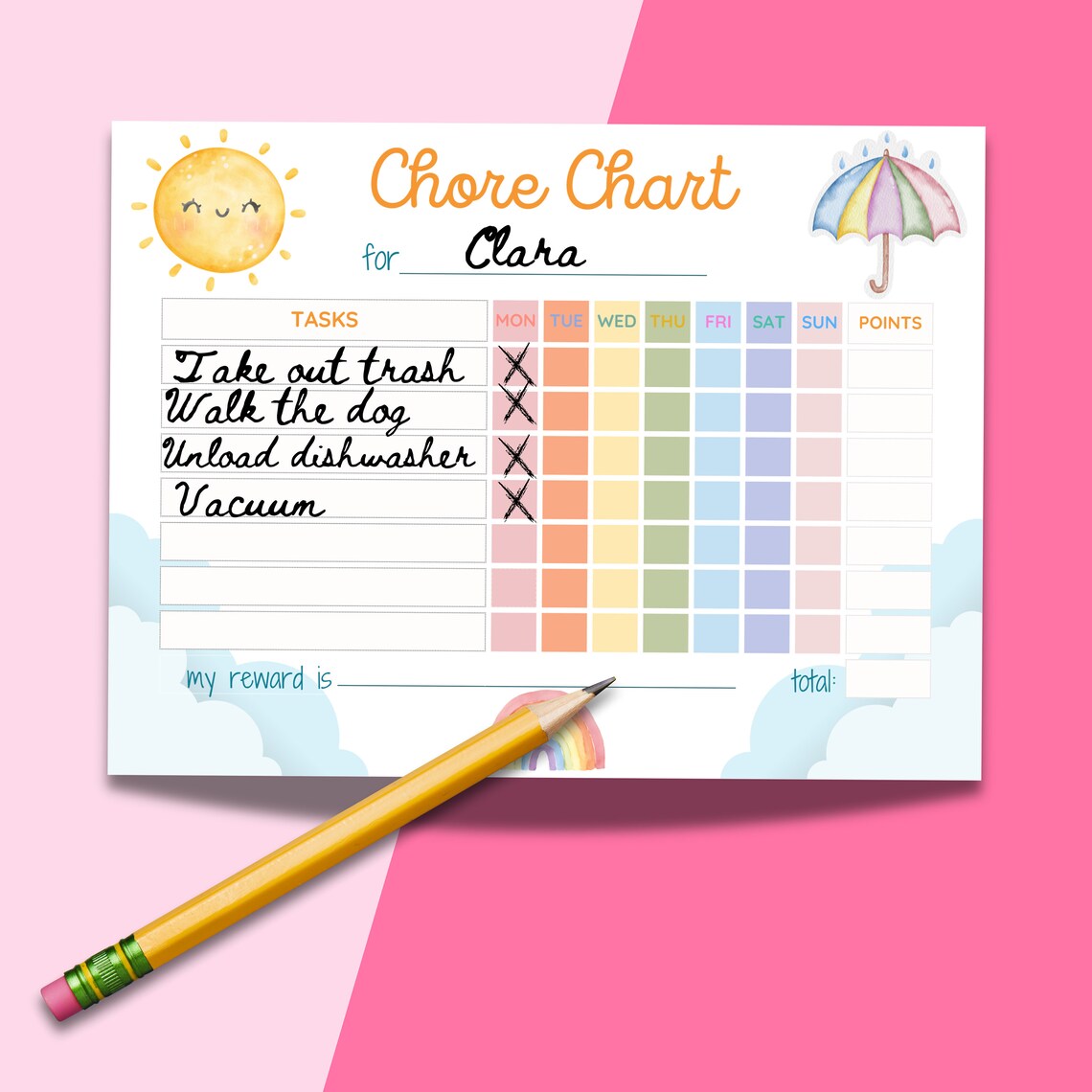 Chore Chart, Kids Chore Chart, Toddler Chore Chart, Summer Chore Chart ...