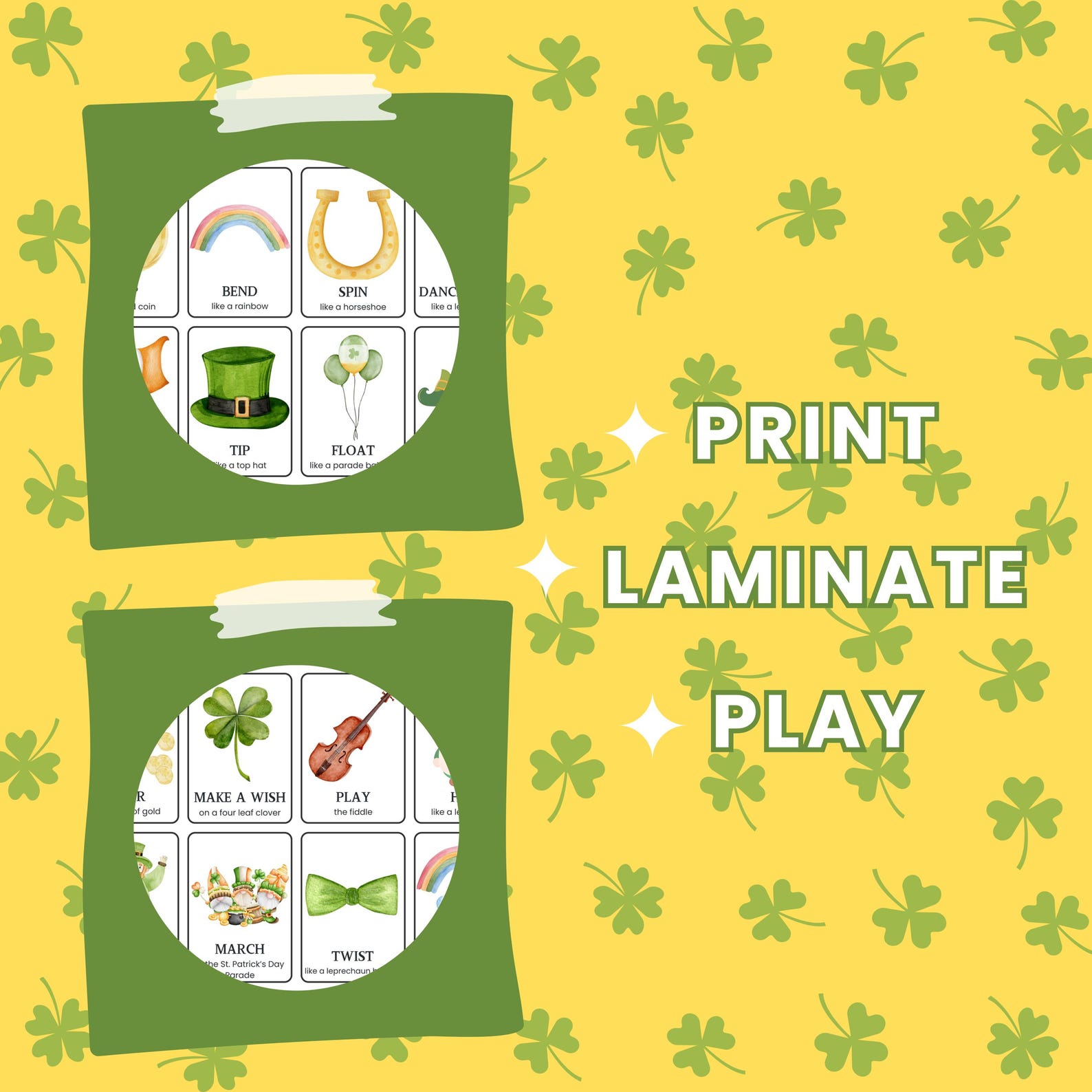Movement Flash Cards, St. Patrick's Day Movement Cards, Flash Cards, St ...