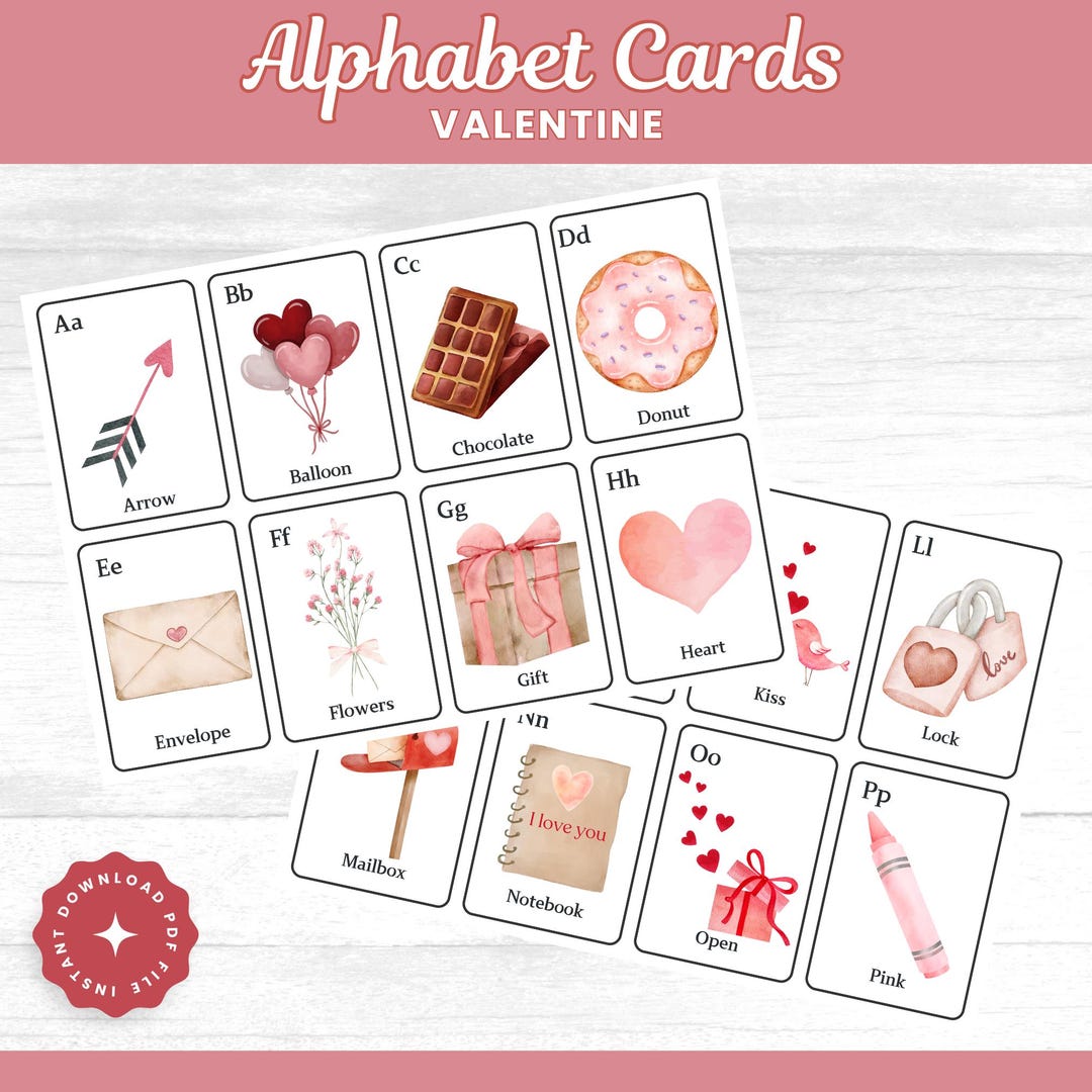 Valentine Flash Cards, Alphabet Cards, Flash Cards, Flash Cards for ...