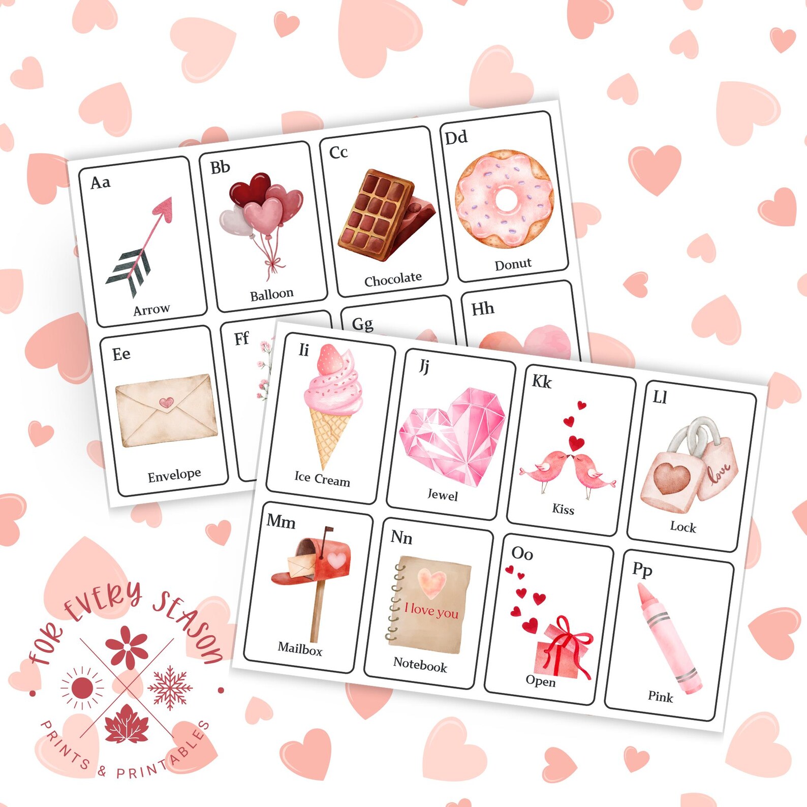 Valentine Flash Cards, Alphabet Cards, Flash Cards, Flash Cards for ...