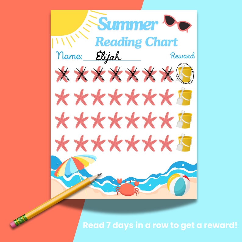 Summer Reading Chart for Kids, Summer Reading Log, Summer Reading Chart ...
