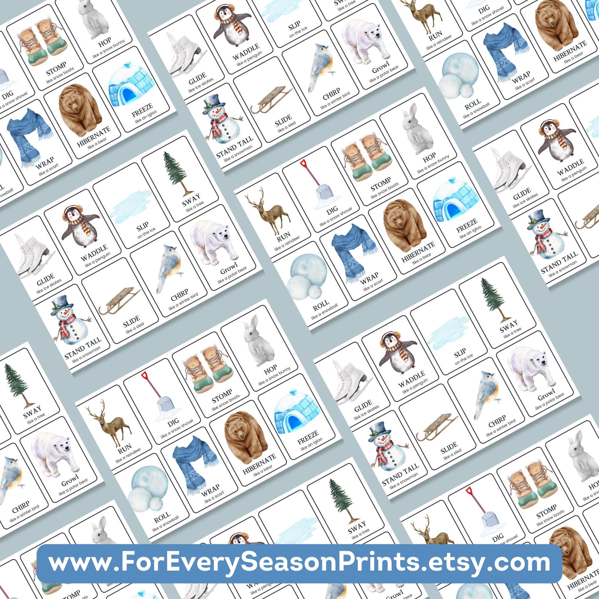 Movement Flash Cards, Winter Movement Cards, Flash Cards, Flash Cards ...