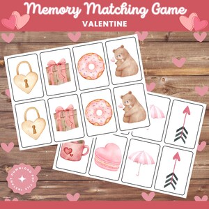 Valentine Memory Matching Game: Printable Flash Cards for Kids (digital ...