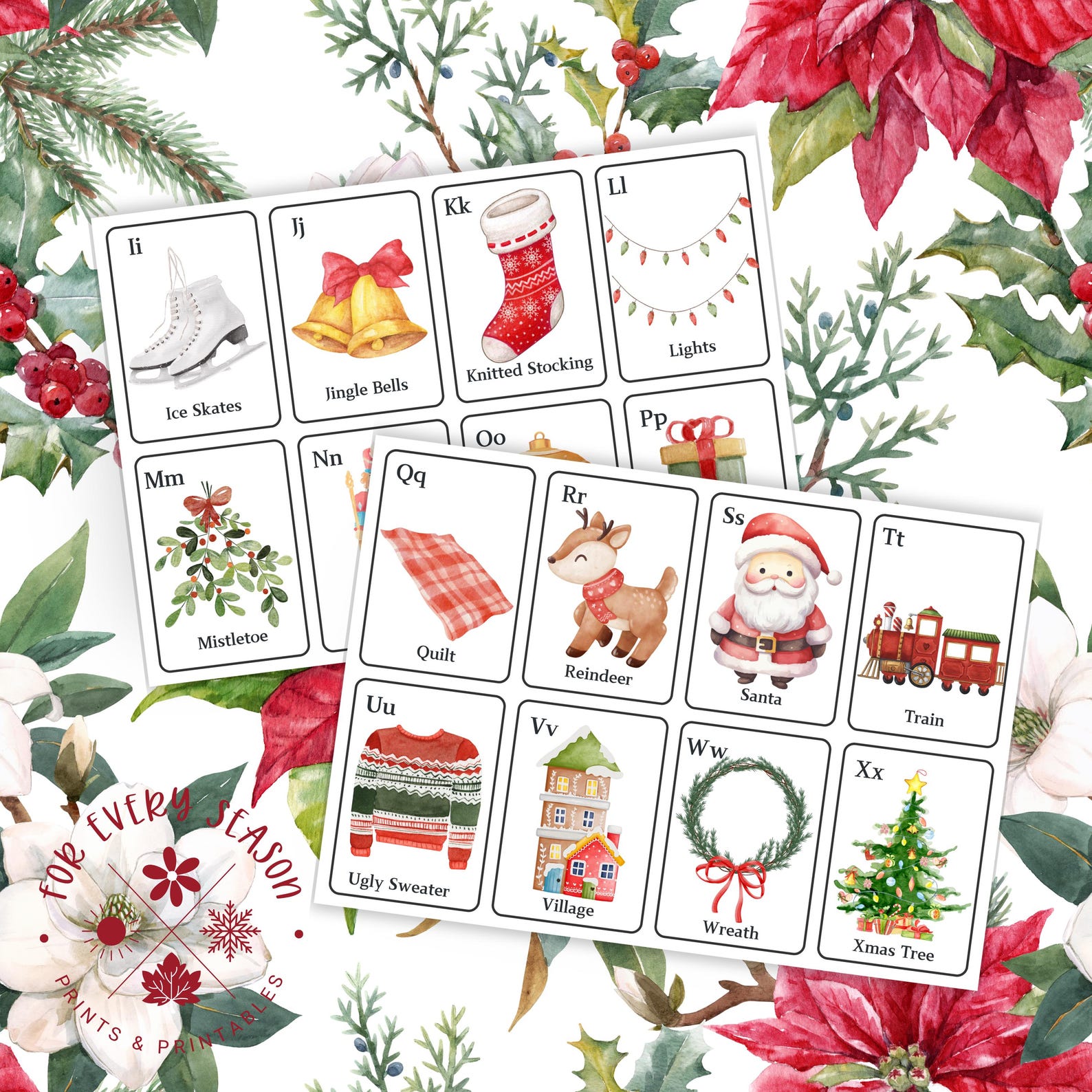 Christmas Alphabet Flash Cards: Holiday Learning Game (digital Download ...