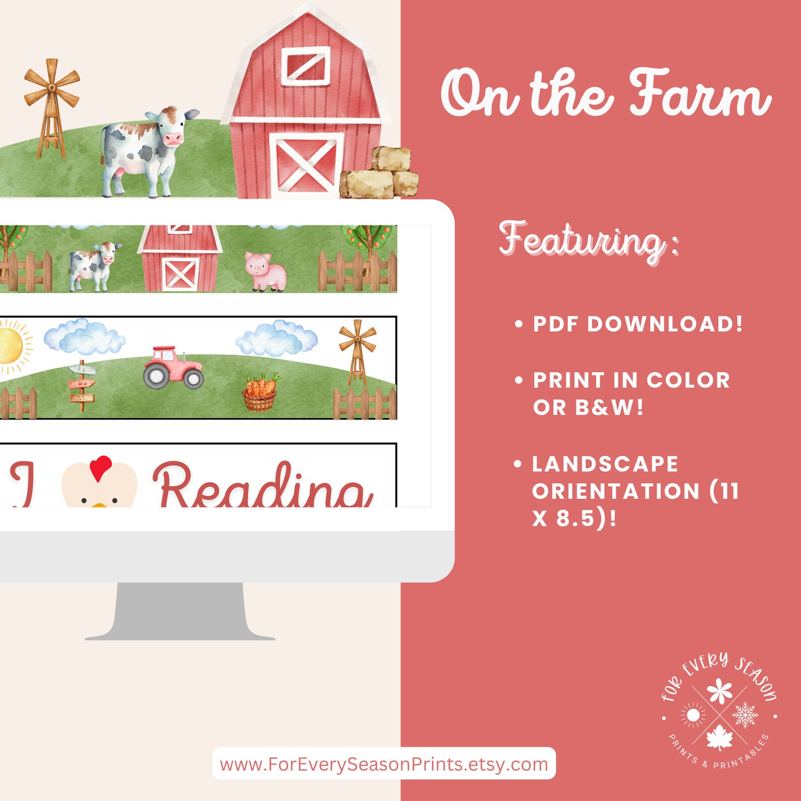 Printable Bookmarks for Kids: Farm Animals Reading Tracker (digital ...