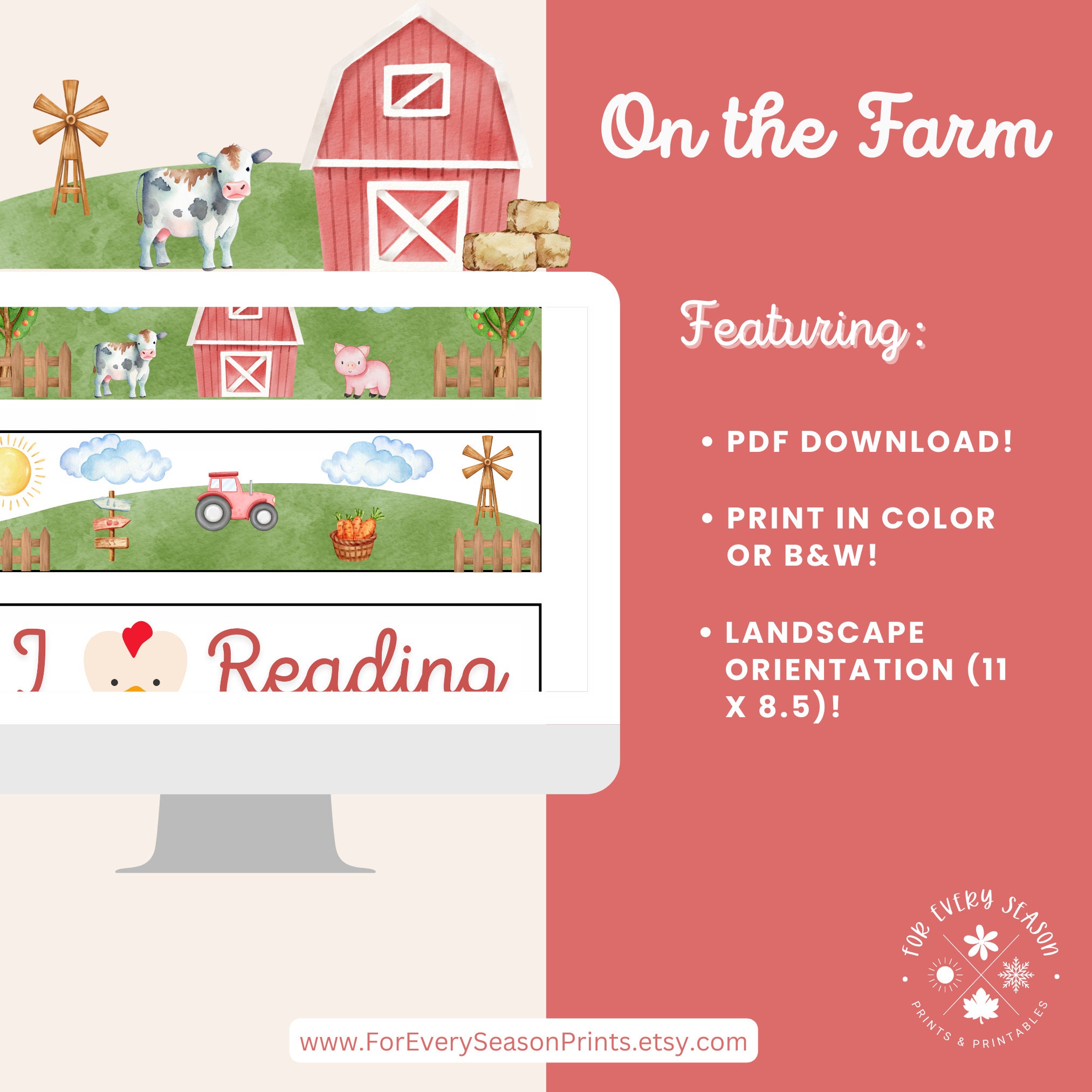 Printable Bookmarks for Kids: Farm Animals Reading Tracker (digital ...