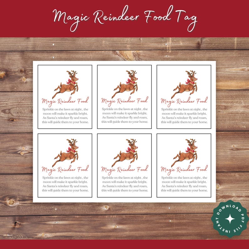 Magic Reindeer Food Tags: Christmas Poem Printable (digital Download ...