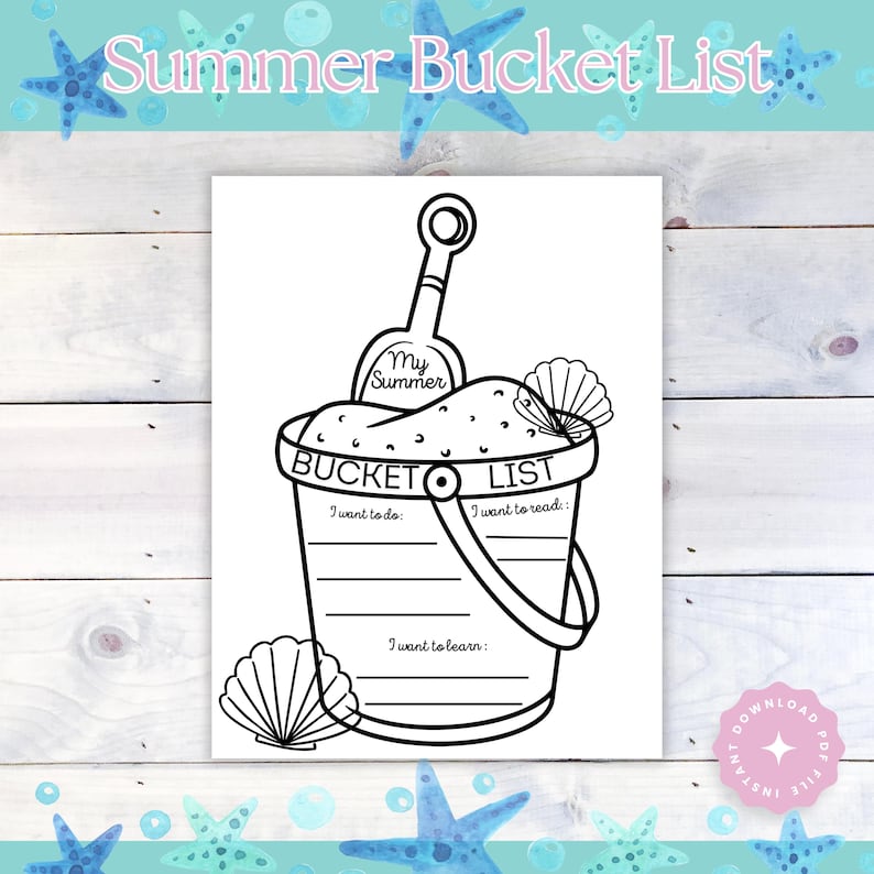 Printable Summer Bucket List for Kids: Adventure Activities (instant ...