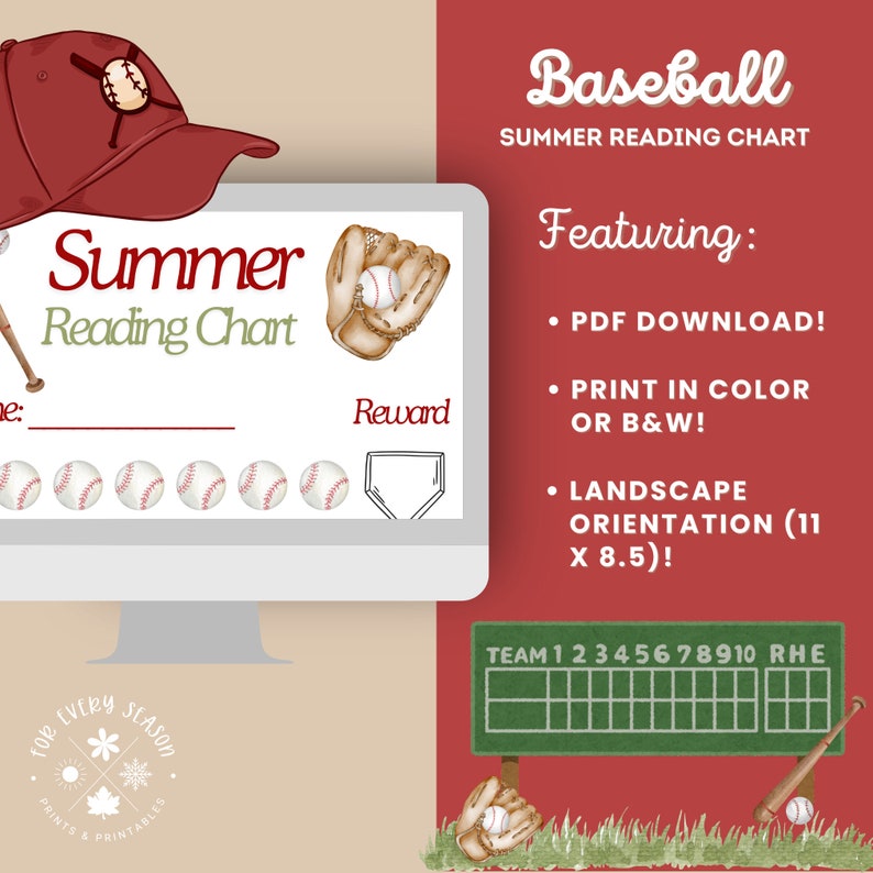 Baseball Summer Reading Chart for Kids (digital Download) - Etsy