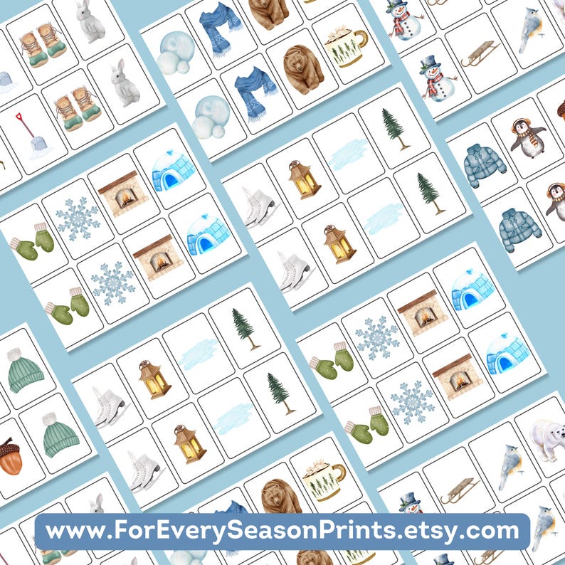 Winter Memory Matching Game: Printable Flashcards for Kids (PDF) - Etsy