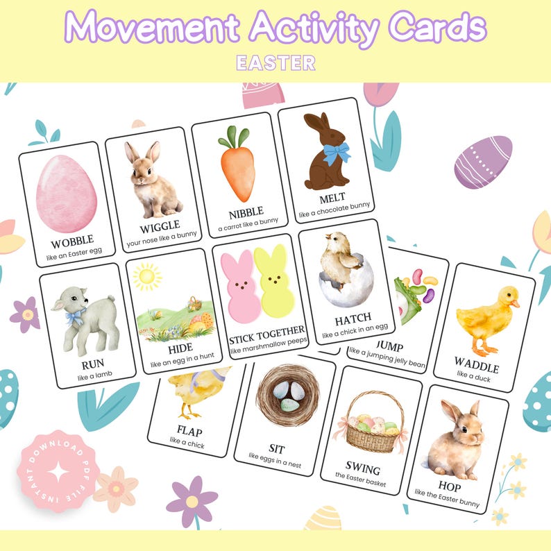 Easter Movement Cards: Spring Charades, Gross Motor Activity (digital ...