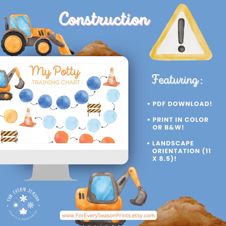 Construction Potty Training Chart: Visual Tracker, Reward System ...