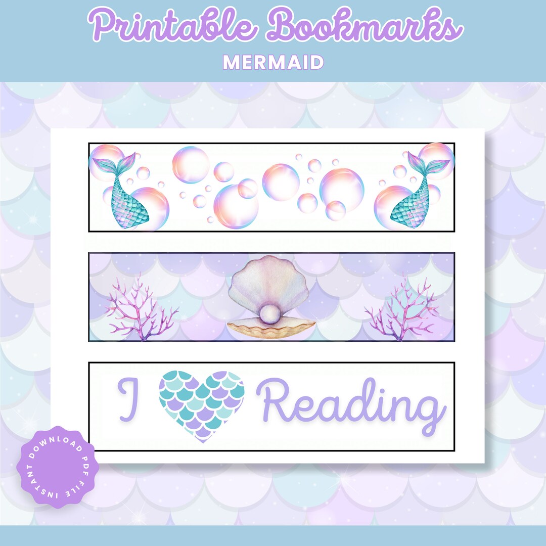 Printable Mermaid Bookmarks for Kids: Reading Tracker (digital Download ...