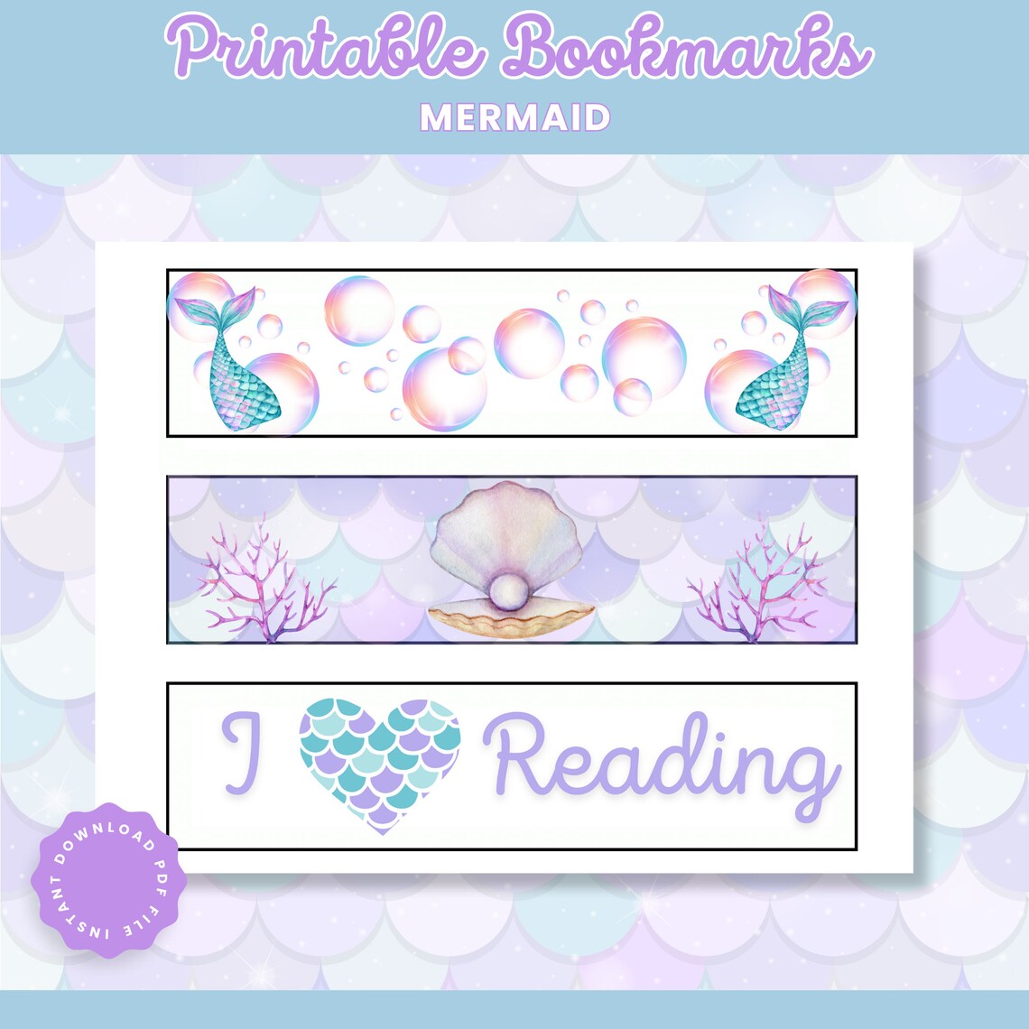 Printable Mermaid Bookmarks for Kids: Reading Tracker (digital Download ...