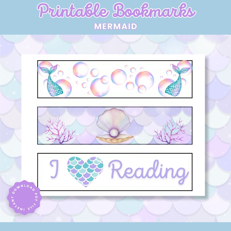 Printable Mermaid Bookmarks for Kids: Reading Tracker (digital Download ...