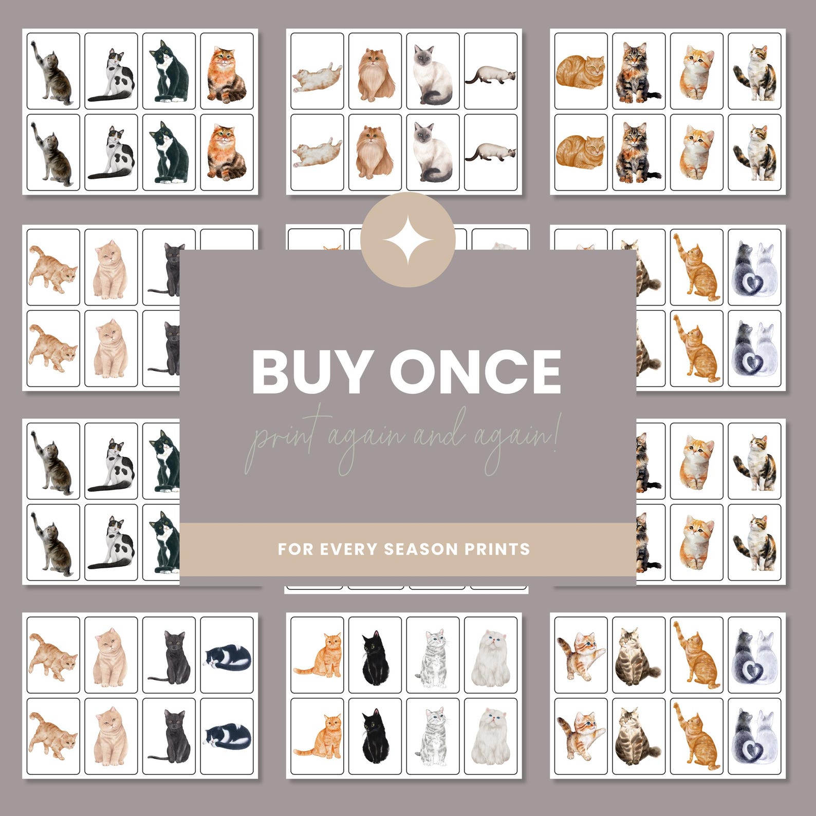 Cats Memory Matching Game: Printable Flash Cards for Kids (digital ...