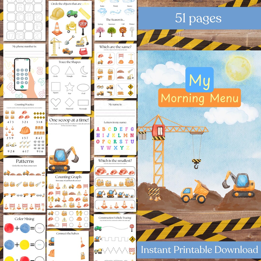 Construction Preschool Morning Menu, Toddler Busy Book (digital ...