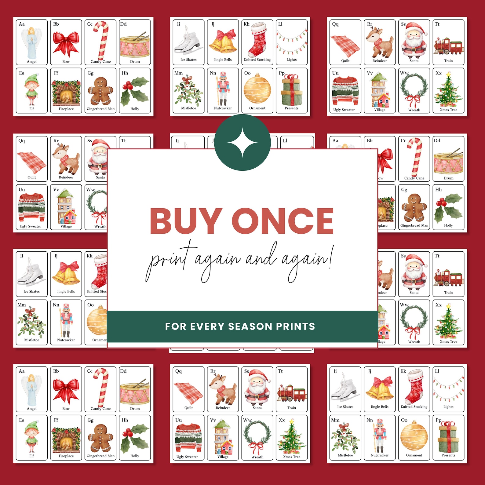 Christmas Alphabet Flash Cards: Holiday Learning Game (digital Download ...